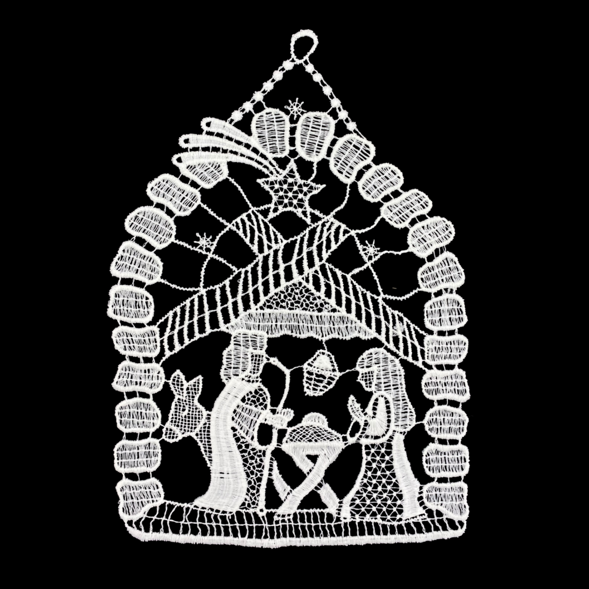 Nativity in Stable Lace Window Hanging by StiVoTex Vogel